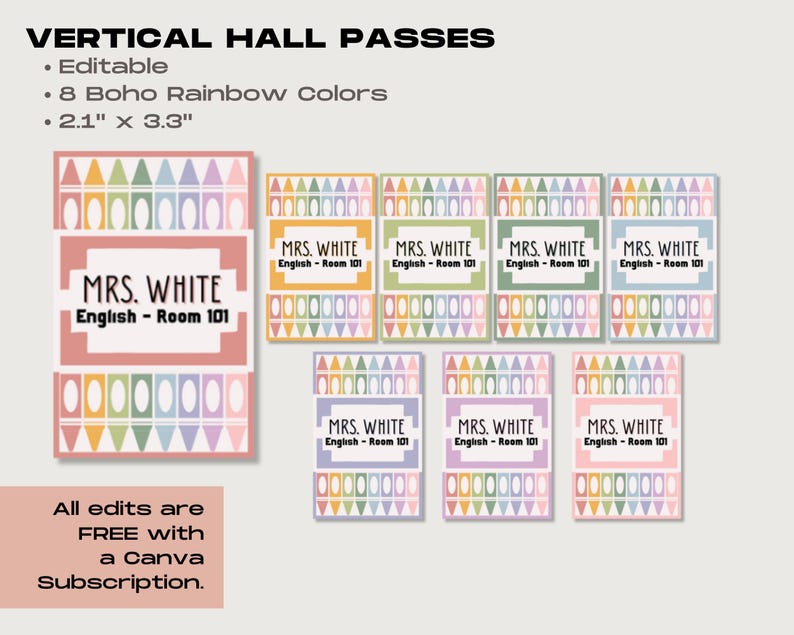 Printable Boho Teacher Hall Pass, Custom Editable Hall Passes for ...