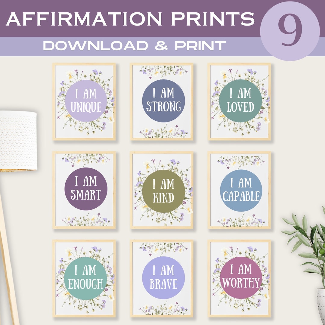 Set of 9 Wildflower Affirmation Posters, Growth Mindset Print, Kids ...