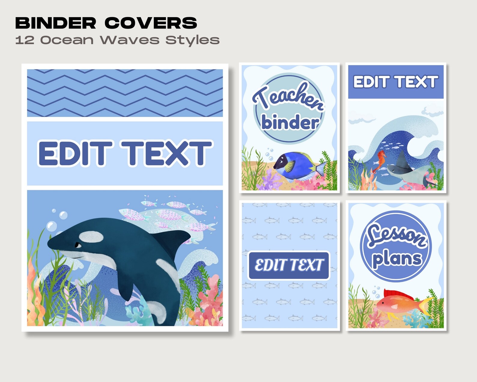 Ocean Theme Binder Covers and Spines, Printable & Editable Teacher ...