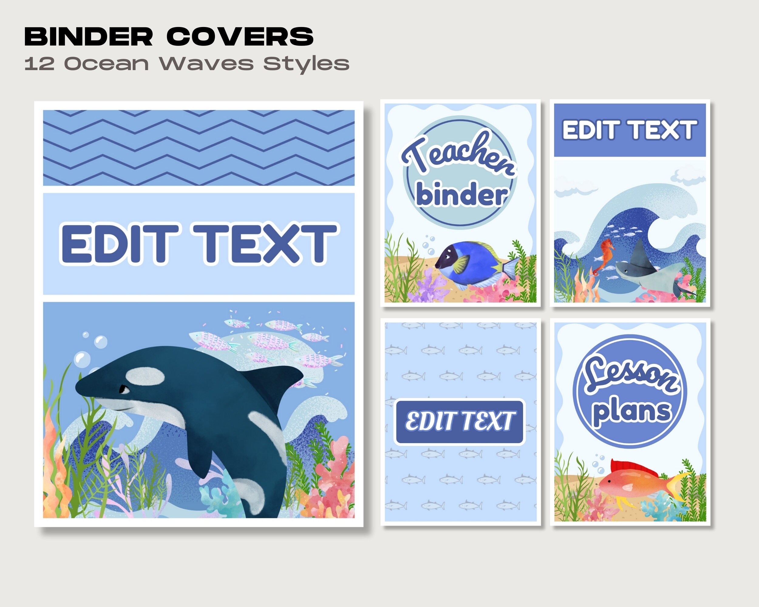 Ocean Theme Binder Covers and Spines, Printable & Editable Teacher ...