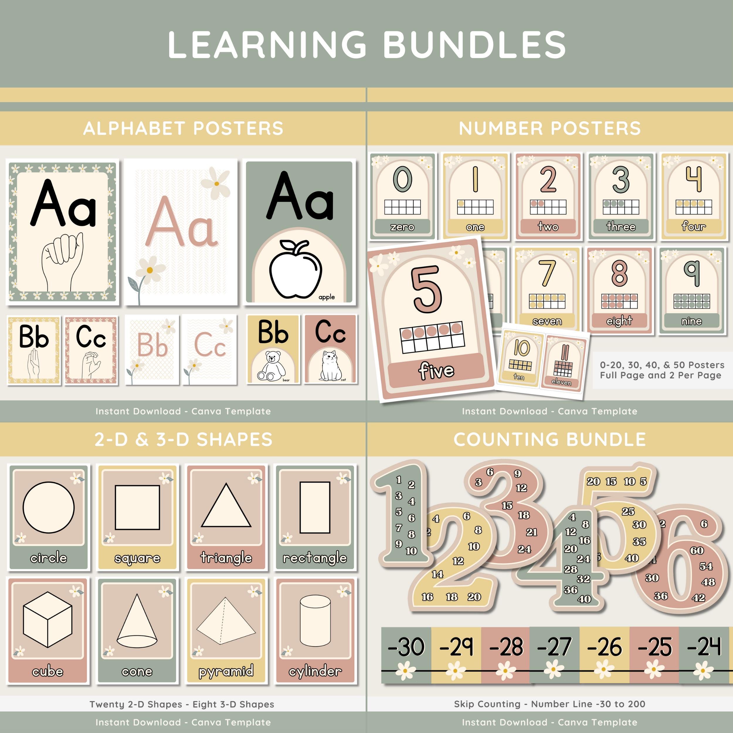 Calm Daisy Classroom Decor Bundle: Boho Neutral Theme (canva Template ...