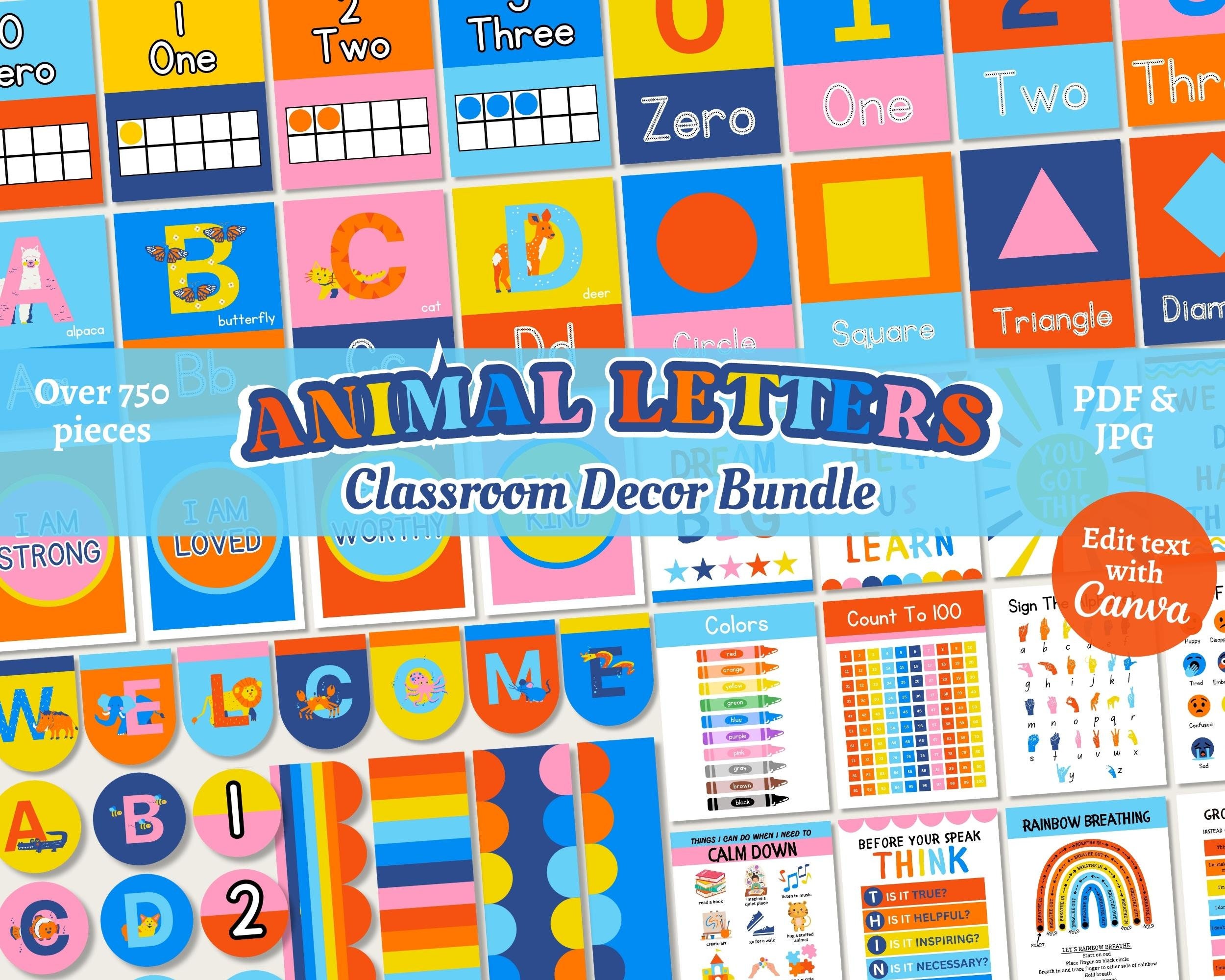 Animal Letters Classroom Decor Bundle, Editable Classroom Decor, Canva ...
