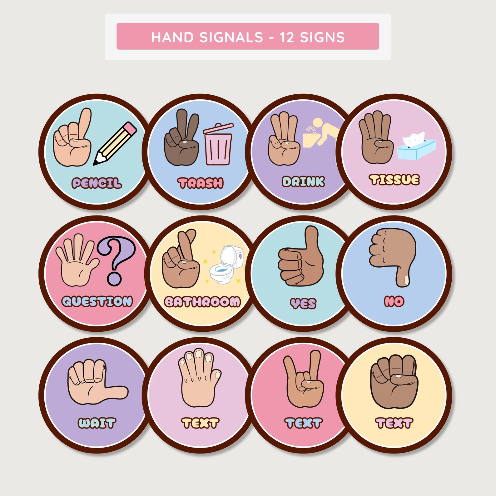 Pastel Classroom Hand Signal Signs: Editable Canva Template (digital ...