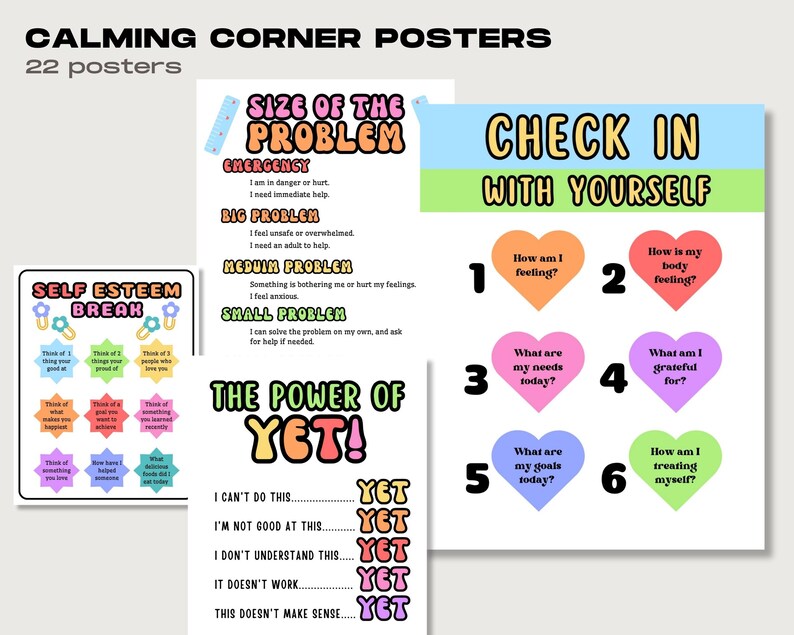 Rainbow Calming Corner Posters, Printable & Editable Breathing ...