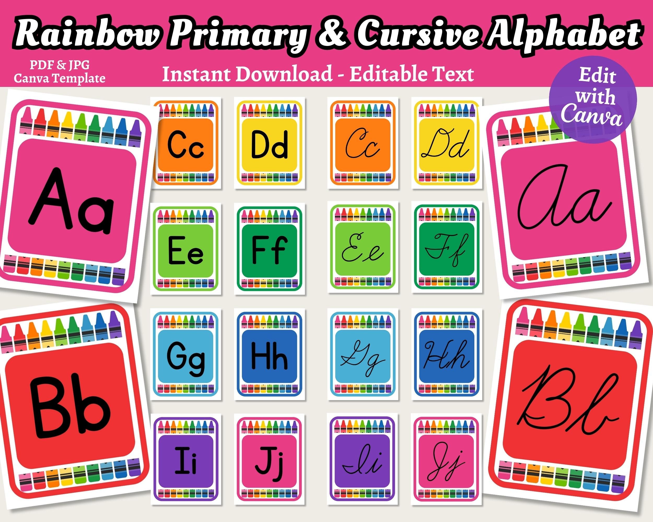 Rainbow Crayons Alphabet Bundle, Editable Classroom Alphabet, Canva ...