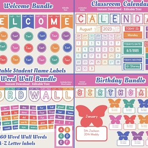 Rainbow Wildflower Classroom Decor Bundle: Editable Canva Templates ...