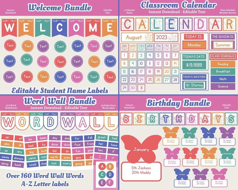 Rainbow Wildflower Classroom Decor Bundle: Editable Canva Templates ...