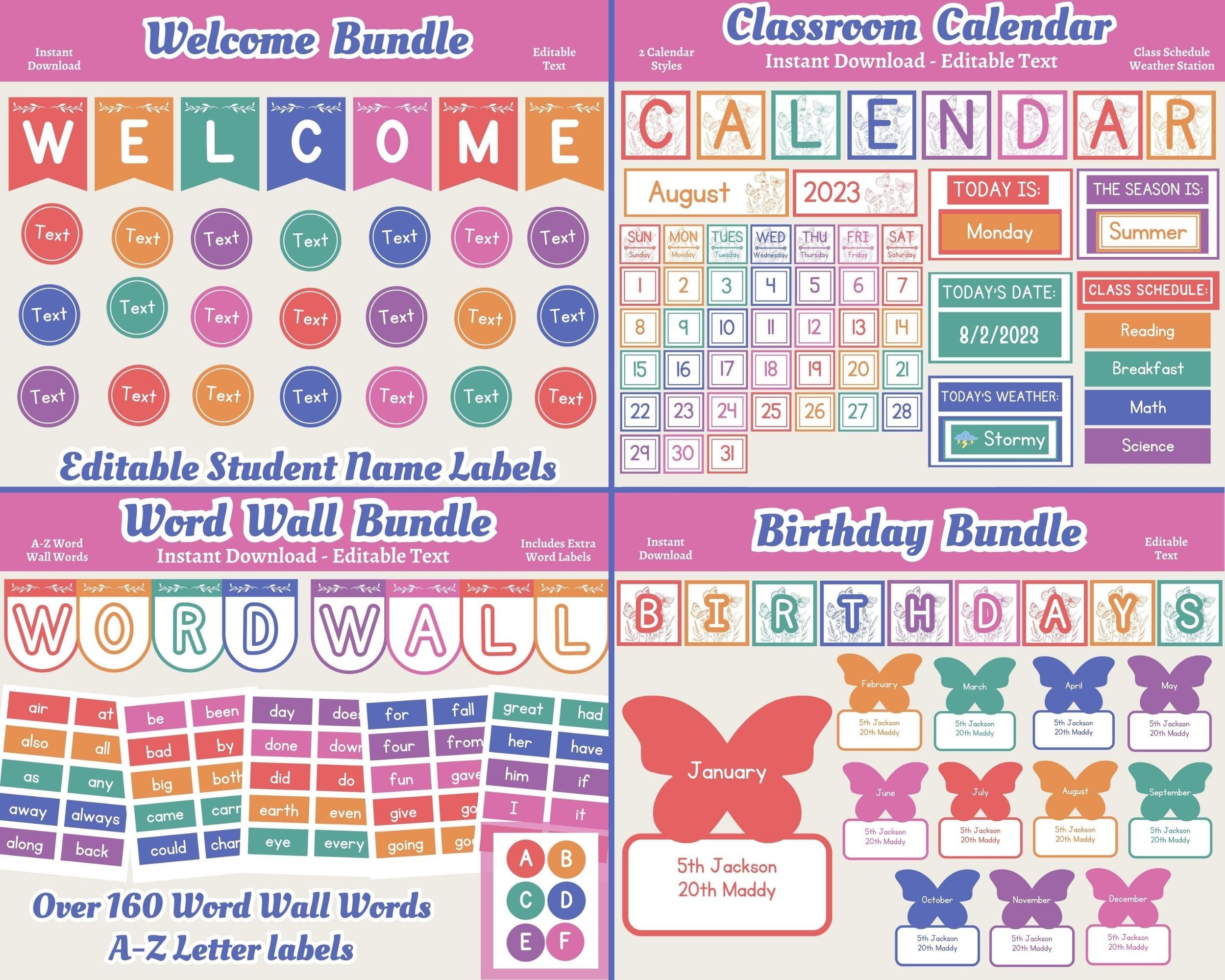 Rainbow Wildflower Classroom Decor Bundle: Editable Canva Templates ...