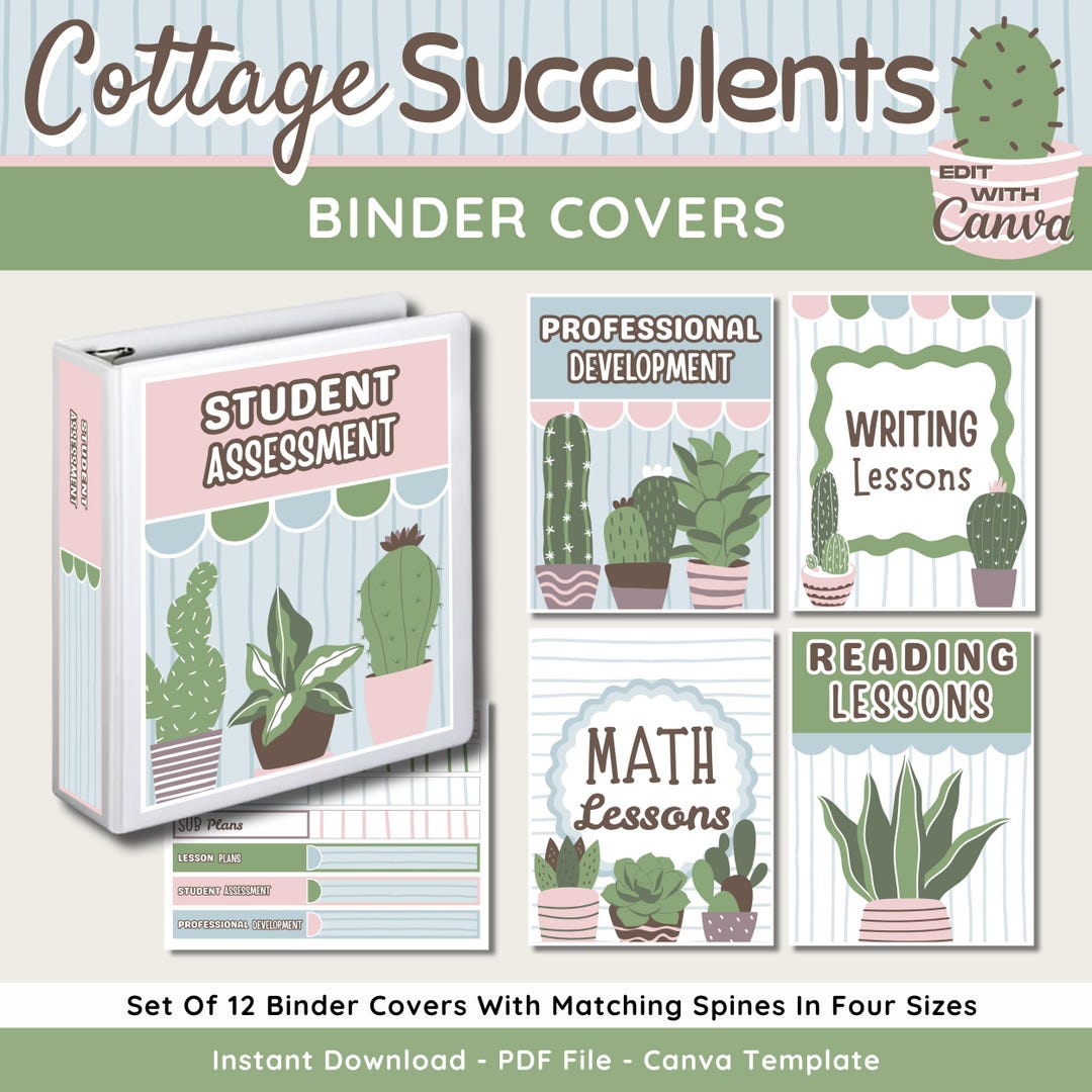 Plants Editable Binder Covers & Spines: Calm Cottage Succulents Theme ...