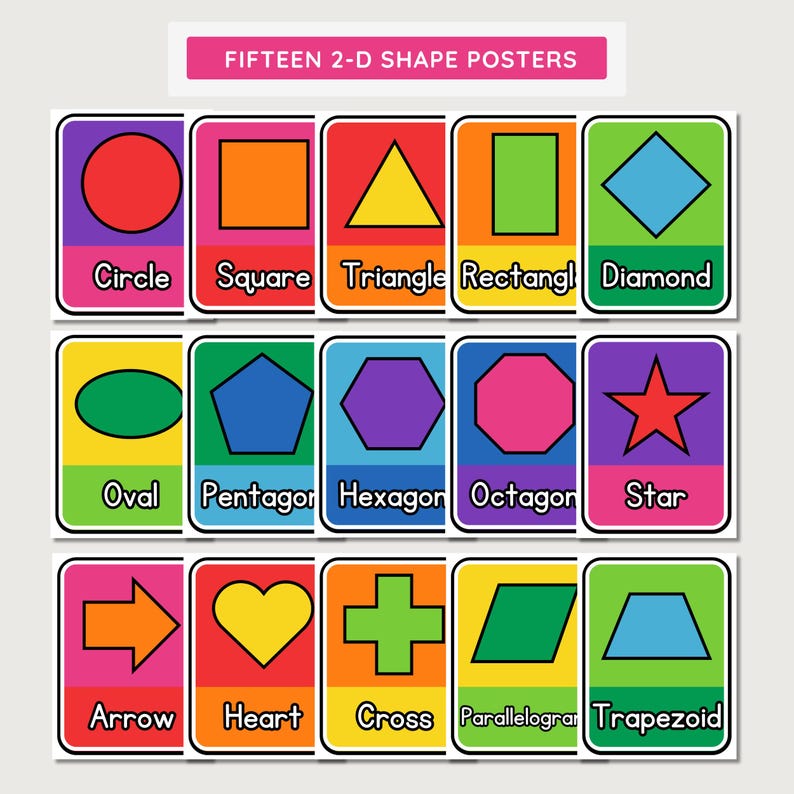Rainbow 2-D & 3-D Shape Poster, Printable and Editable Classroom Shape ...