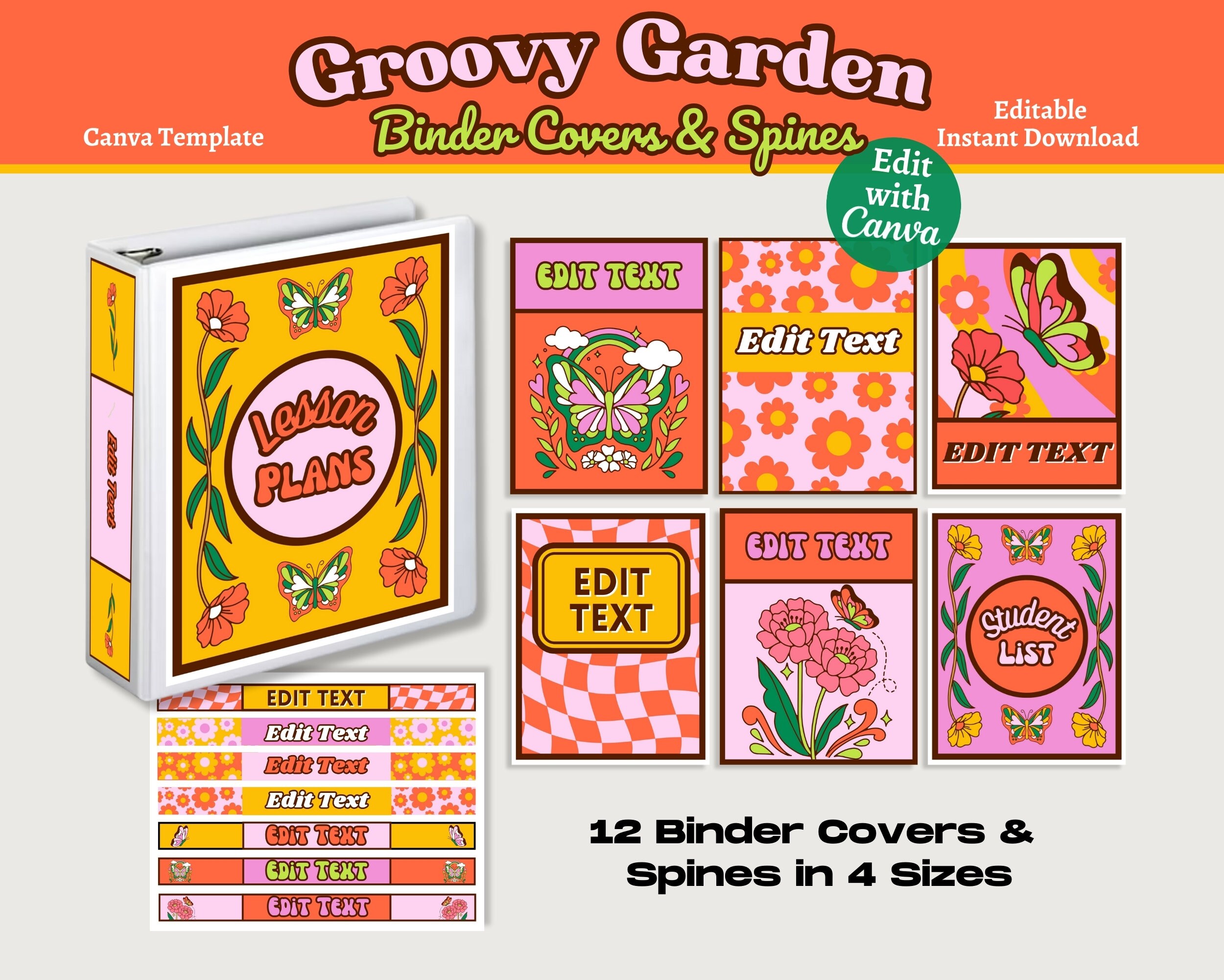 Groovy Binder Covers Spines, Printable & Editable Binder Covers, Retro ...