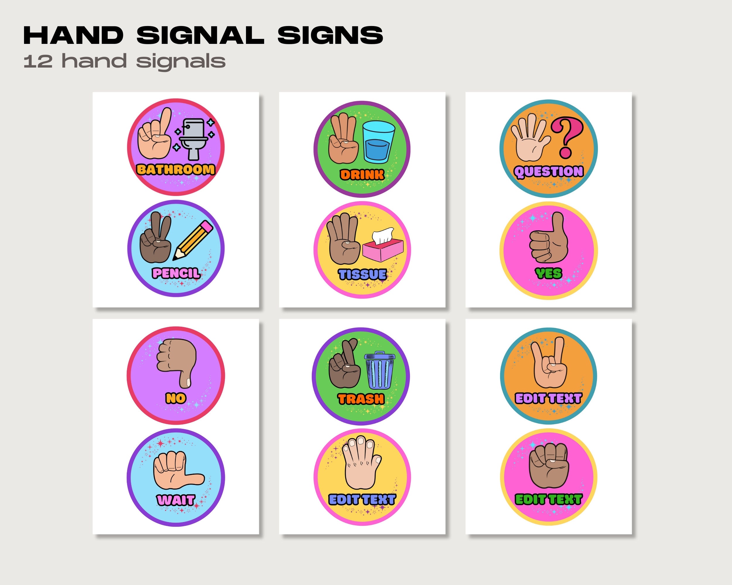 Hand Signal Classroom Signs, Printable & Editable Hand Signal Posters ...
