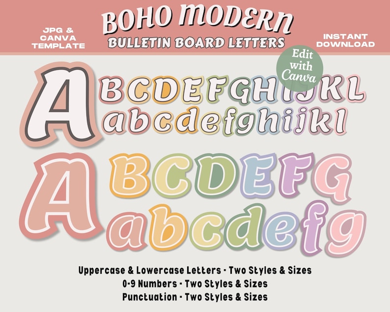 Boho Modern Bulletin Board Letters, Editable & Printable A-Z Boho ...