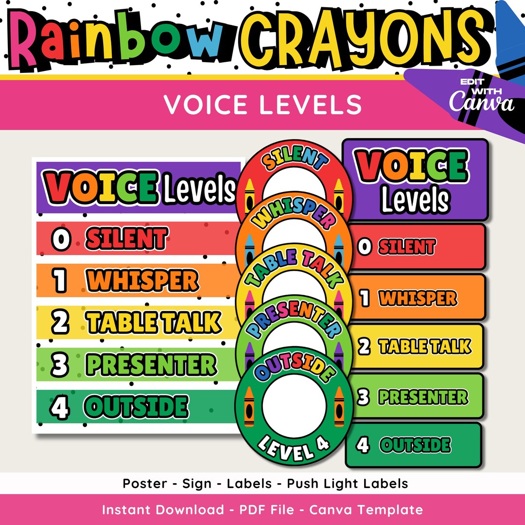 Rainbow Classroom Voice Levels, Printable & Editable Classroom Student ...