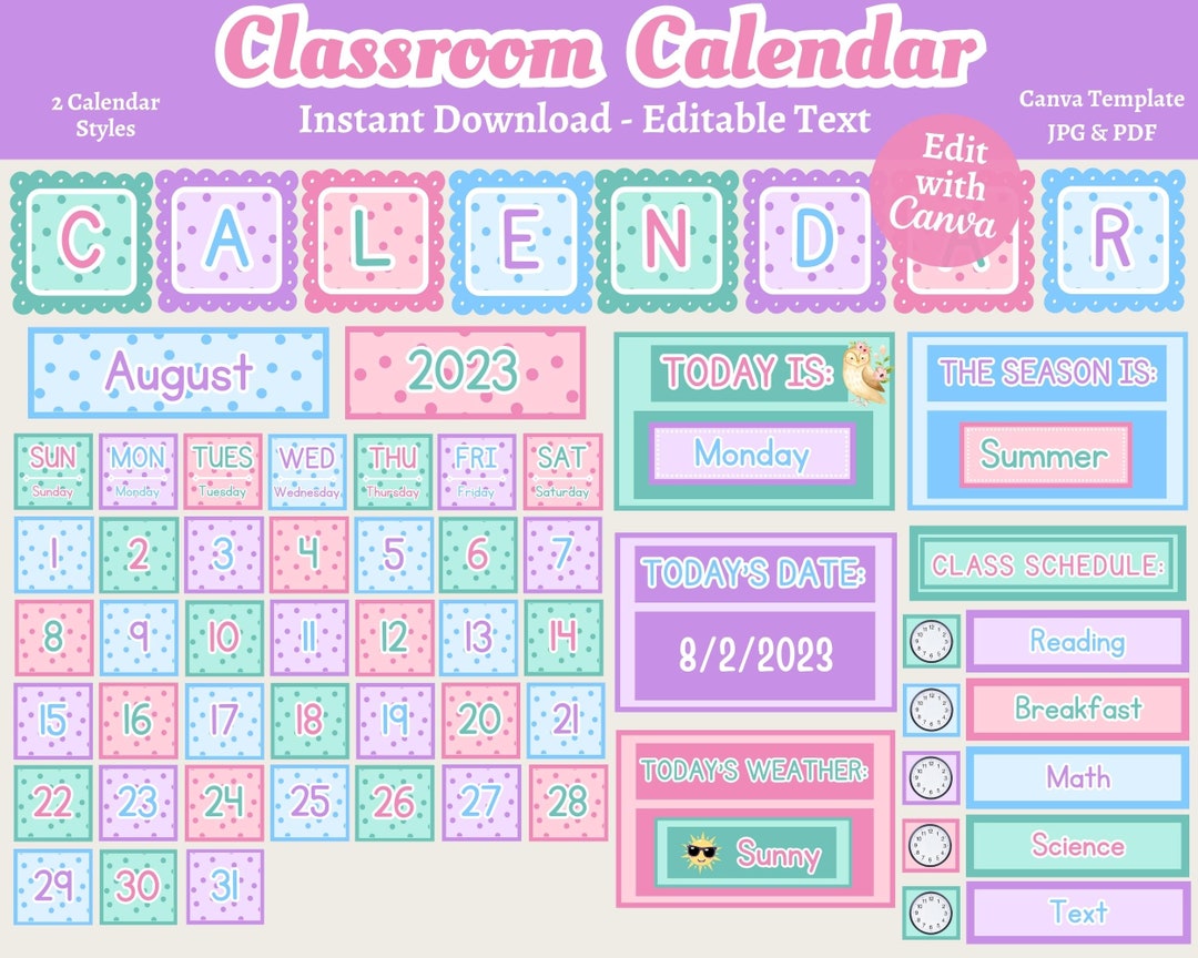 Woodland Animal Calendar Bundle, Classroom Decor, Pastel Polka Dot ...