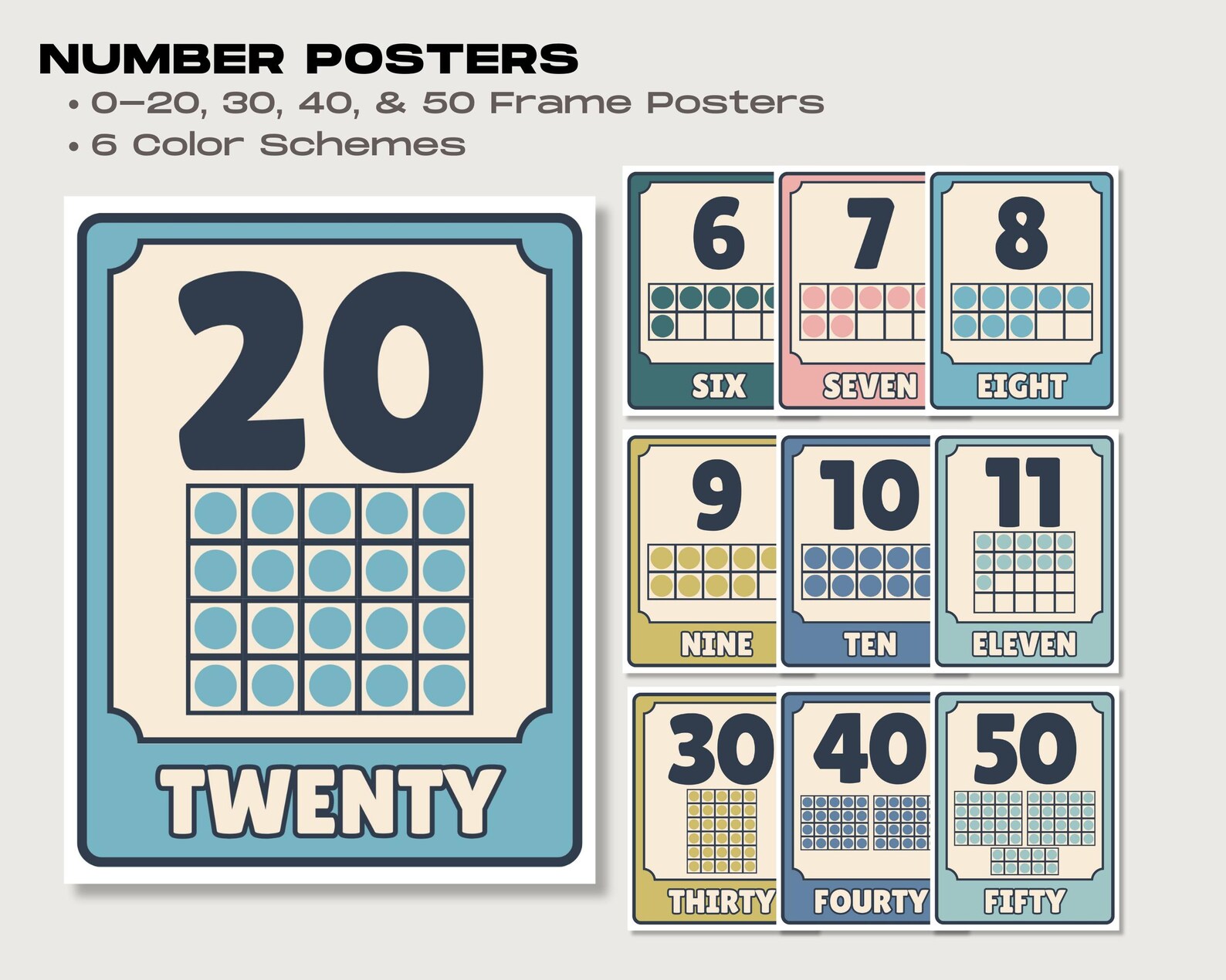 20 Number Posters, Ten Frame Classroom Printable, Skip Counting Display ...