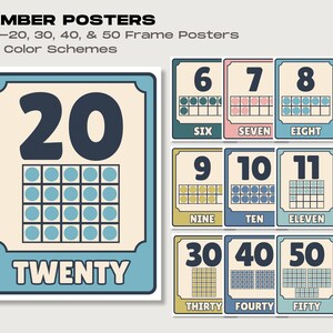 20 Number Posters, Ten Frame Classroom Printable, Skip Counting Display ...