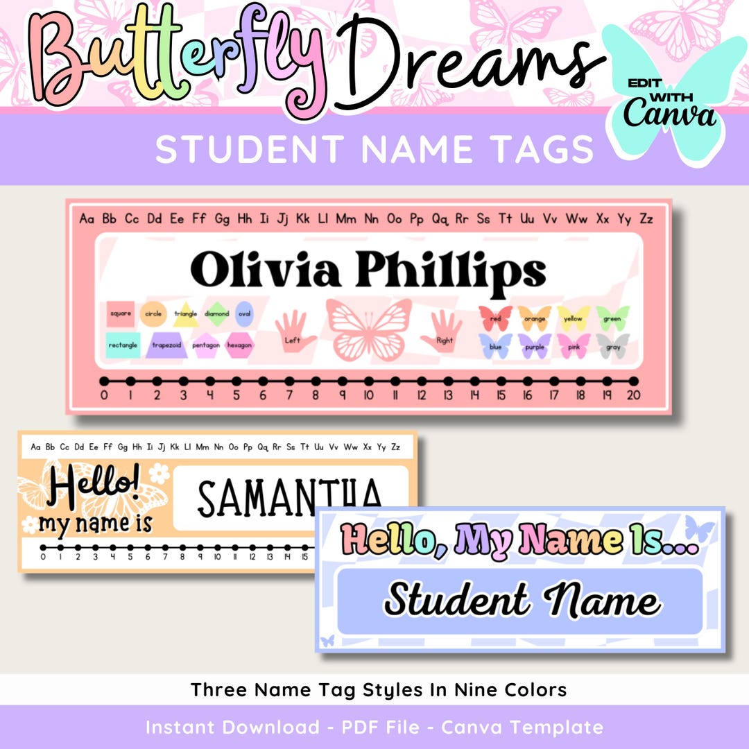 Butterfly Student Name Tags, Printable Editable Classroom Desk Plates ...