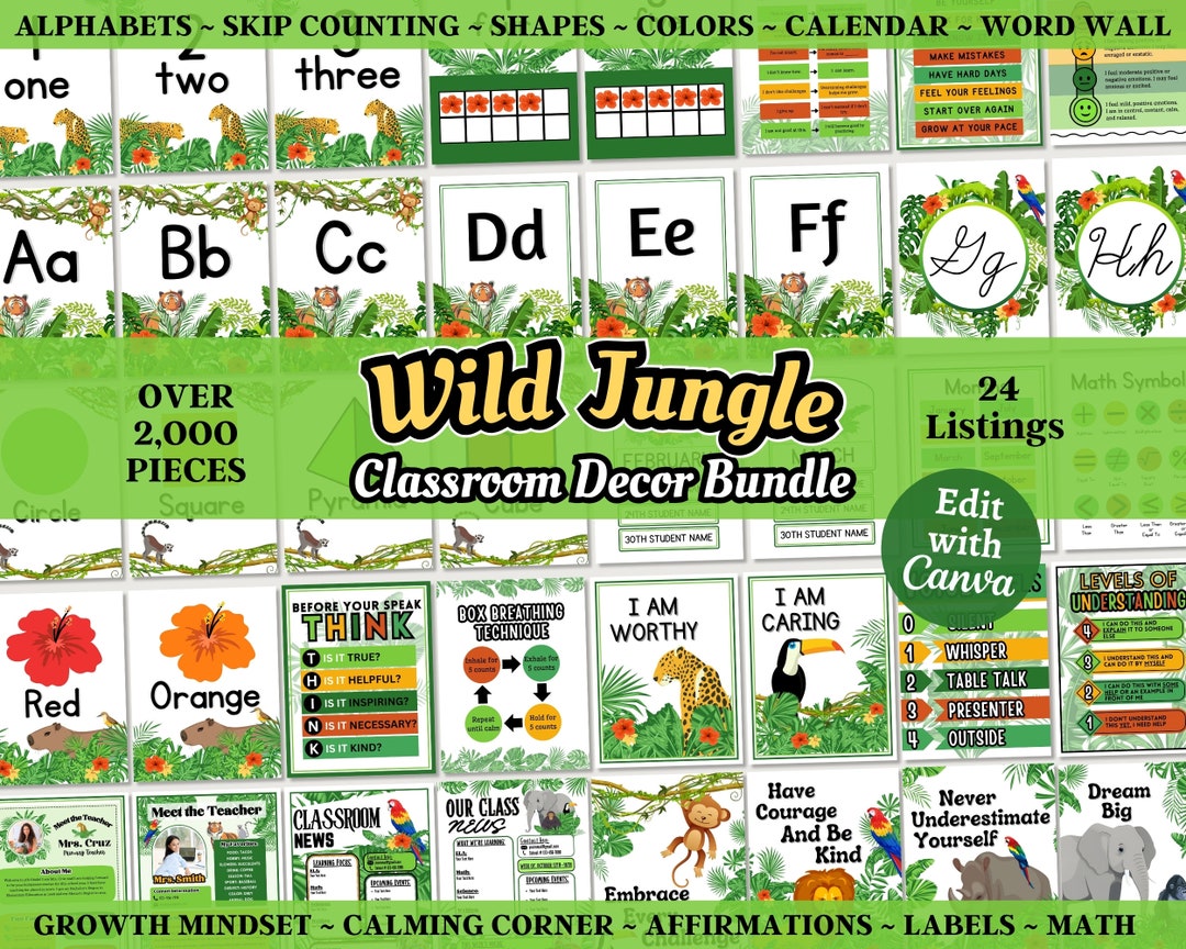 Jungle Animals Classroom Decor Bundle: Printable Editable Templates ...