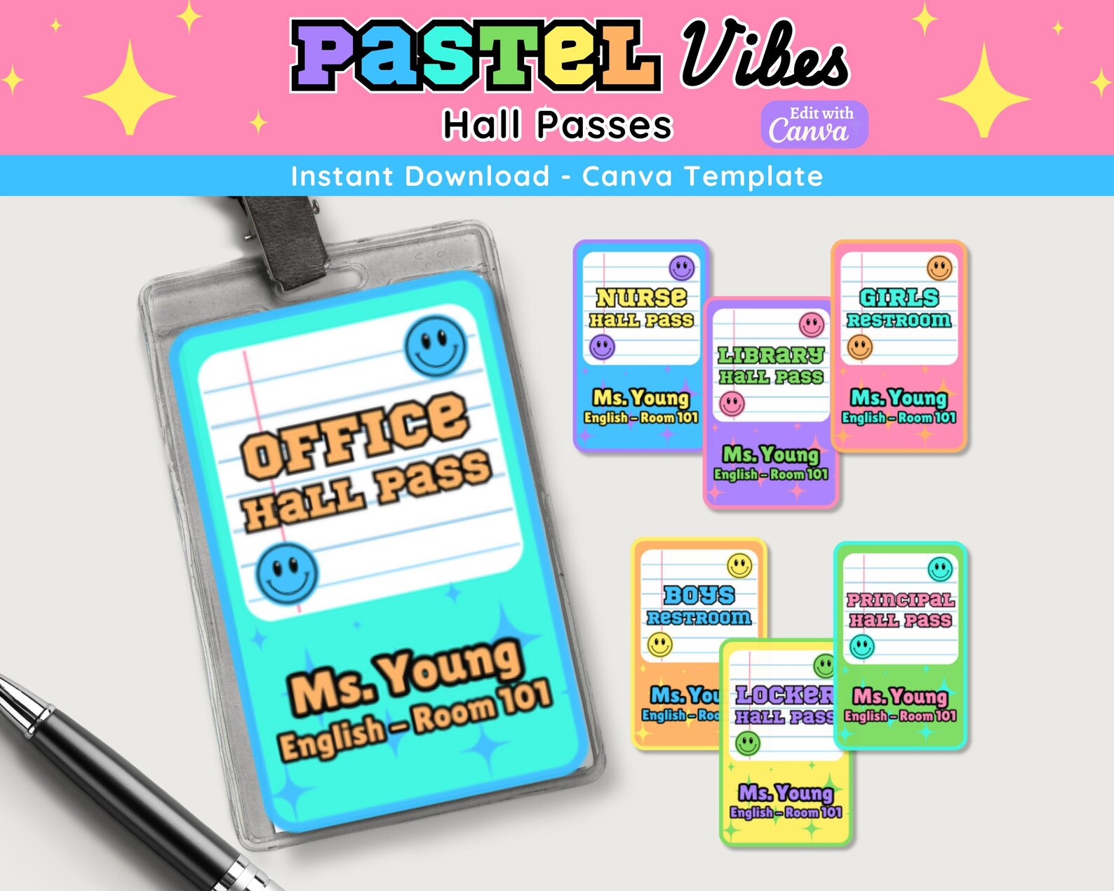 Editable Pastel Hall Passes Template, Printable School Restroom Passes ...
