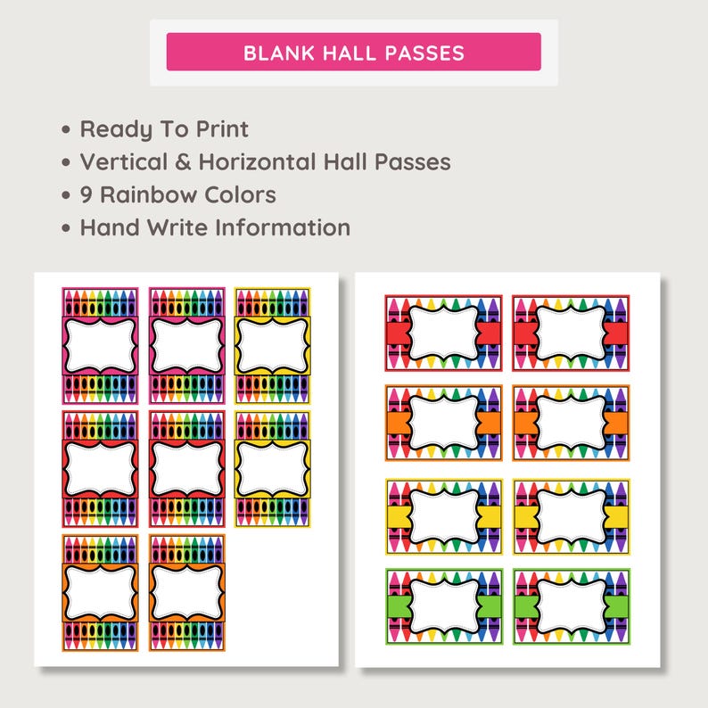 Printable Rainbow Crayon Hall Passes, Editable Classroom Hall Passes ...