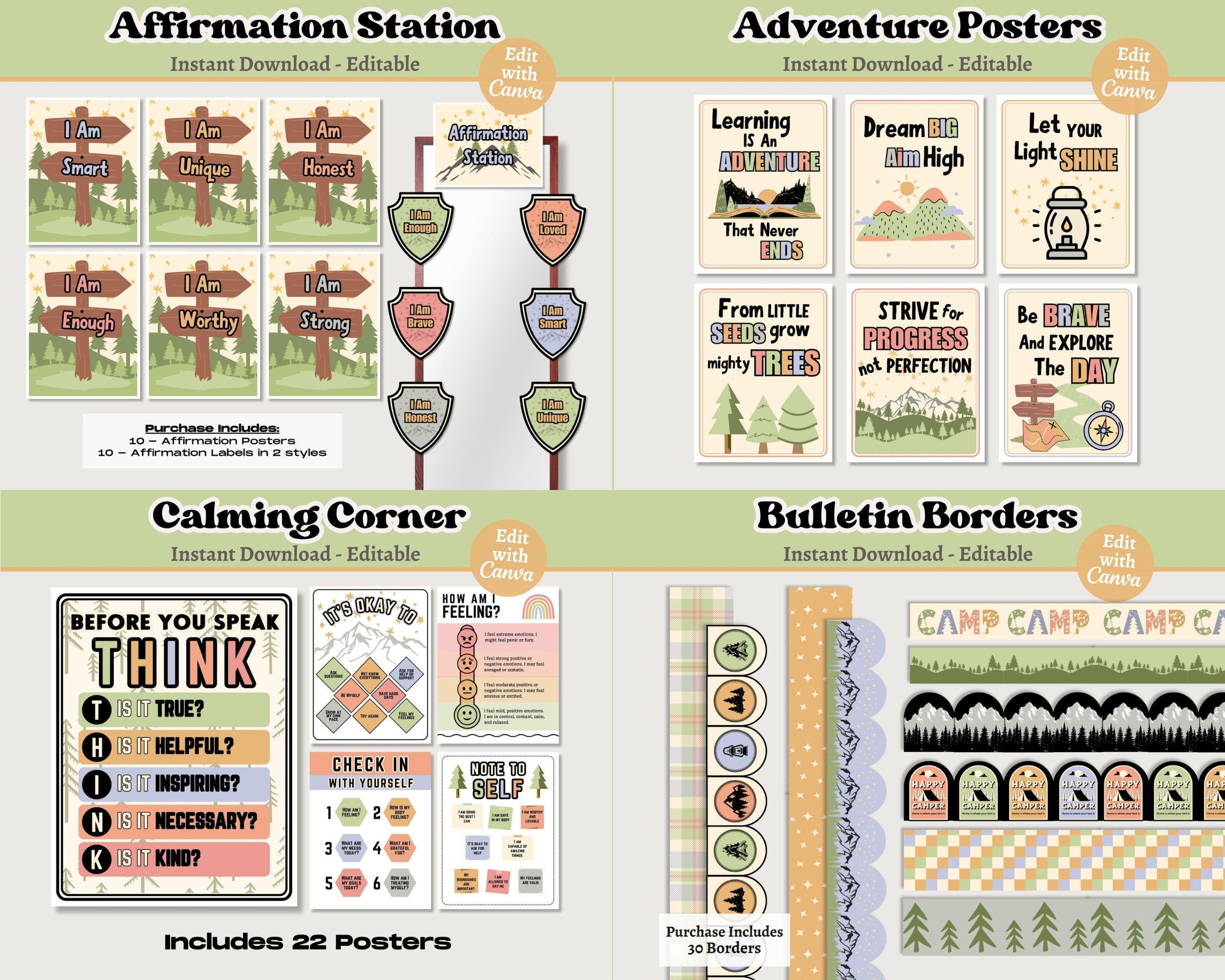 Adventure Classroom Decor Bundle: Printable Posters & Labels (canva ...