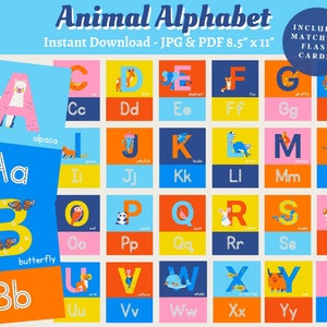 Pre-k Toddler Animal Alphabet Flash Cards, 26 Bright Animal Alphabet ...
