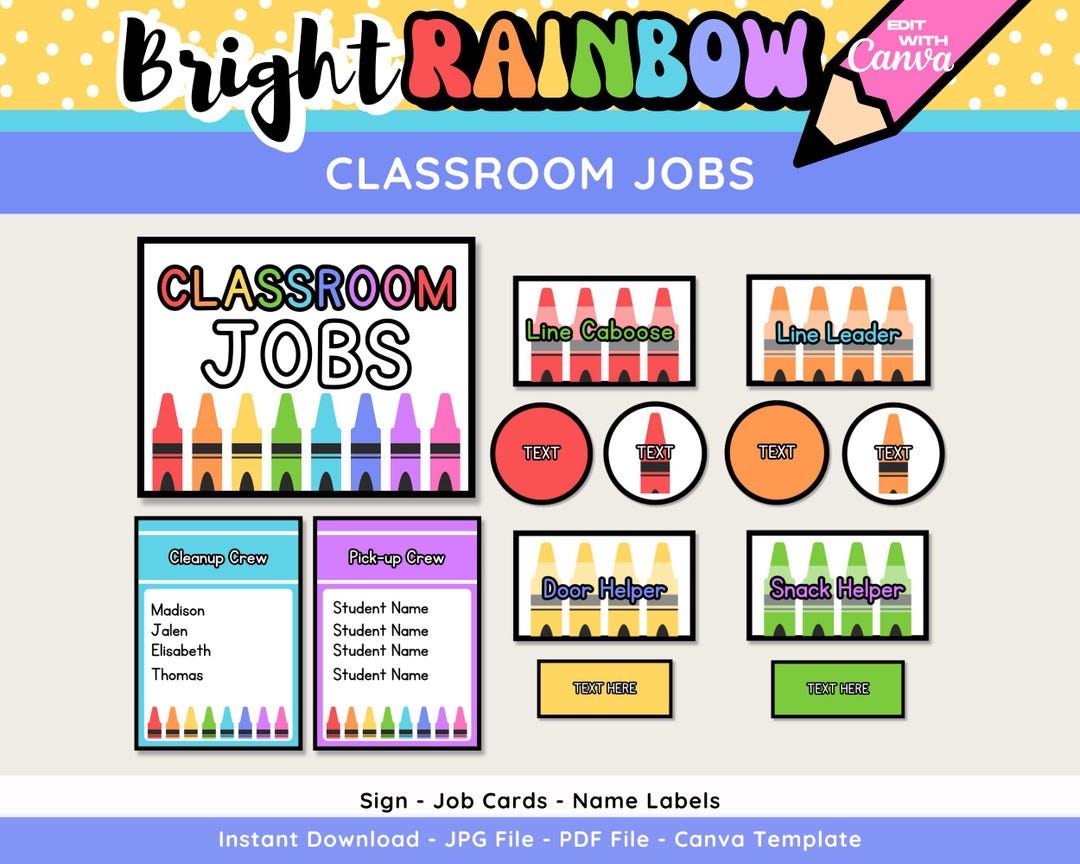 Bright Rainbow Classroom Jobs, Editable Classroom Jobs Display ...