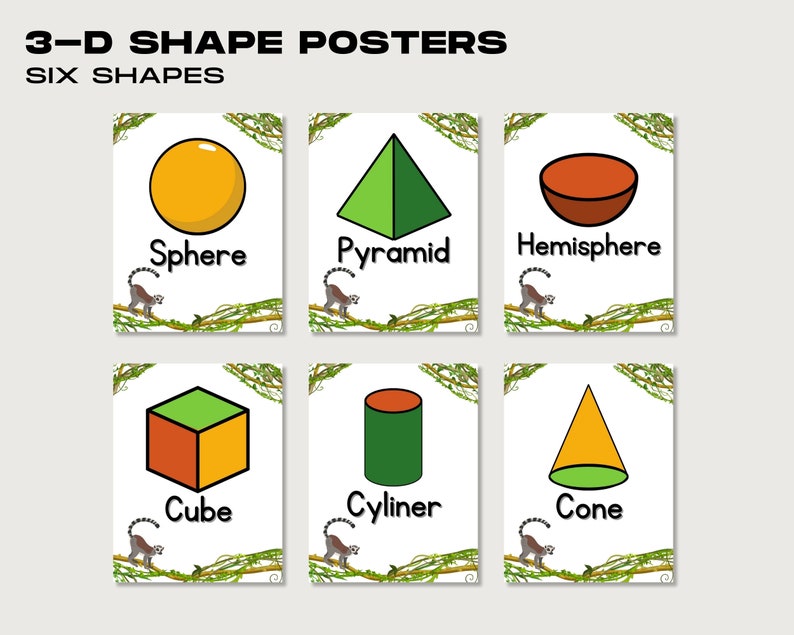 Jungle Shape Posters, Editable 2-D & 3-D Shapes Printables, Basic ...