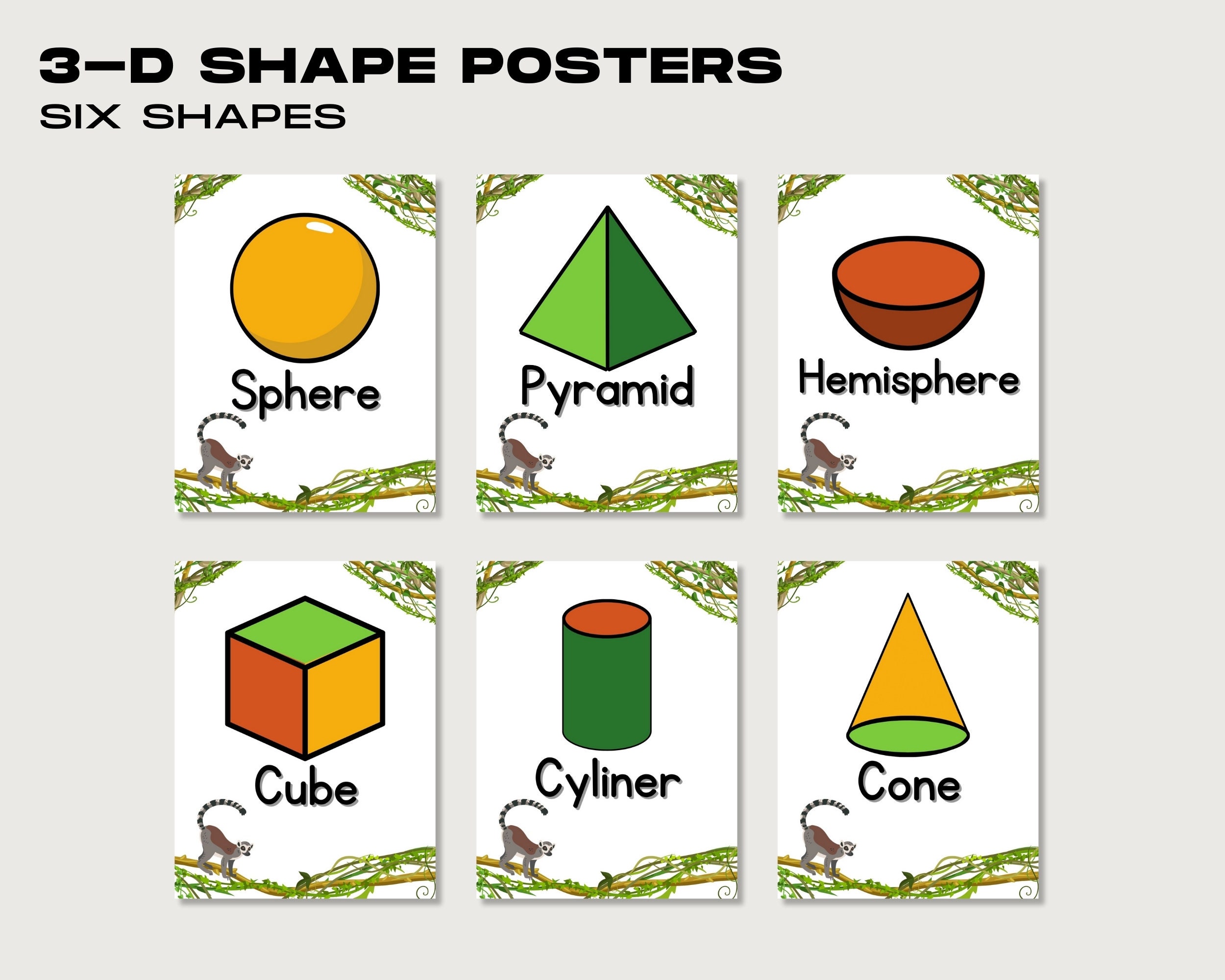 Jungle Shape Posters, Editable 2-D & 3-D Shapes Printables, Basic ...