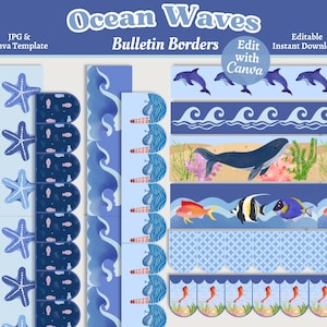 Ocean Theme Bulletin Borders: Editable Classroom Decor (canva Template ...