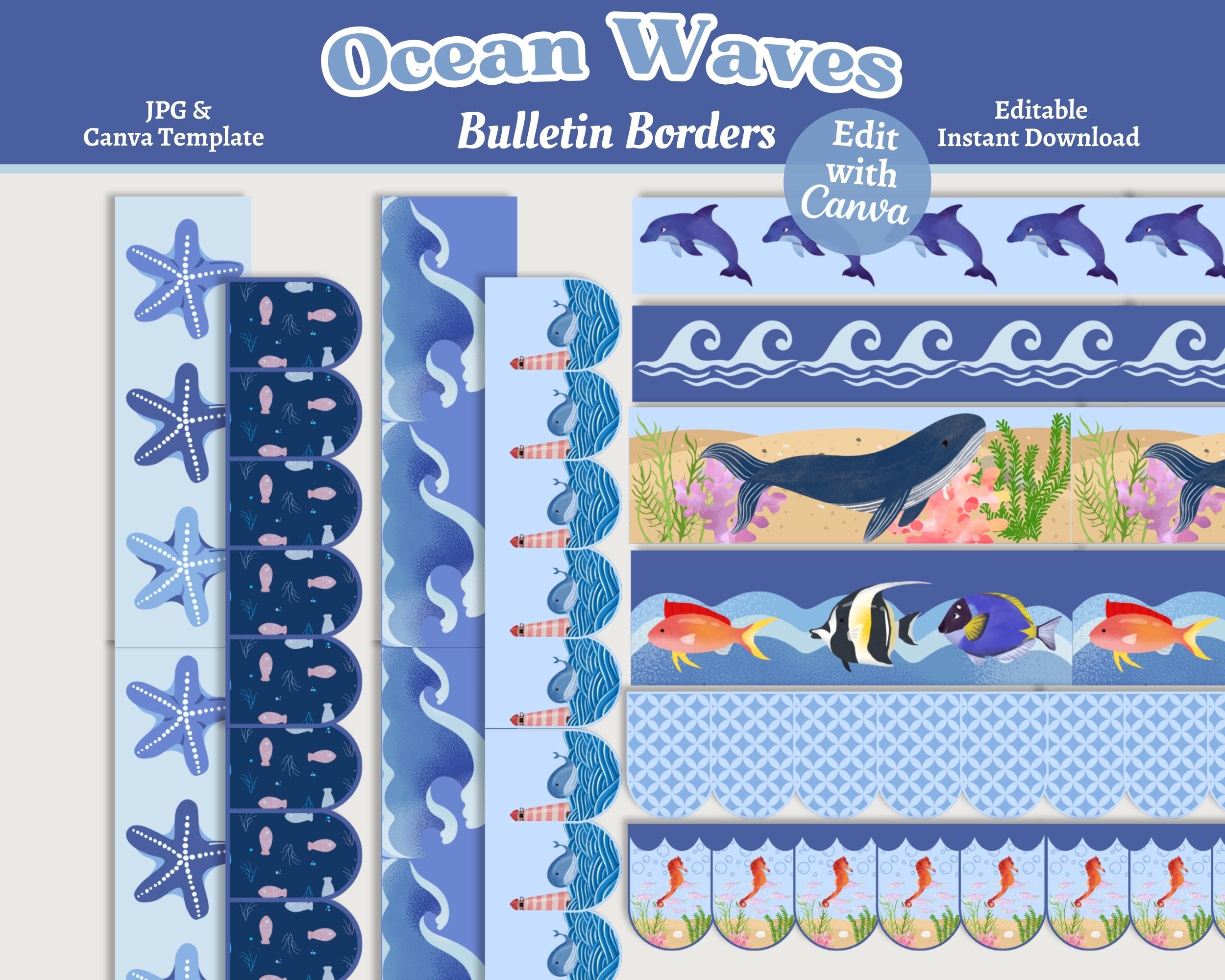 Ocean Theme Bulletin Borders: Editable Classroom Decor (canva Template ...