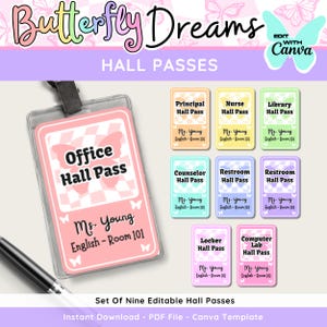 Classroom Hall Passes, Printable Editable Restroom Passes, Butterfly ...