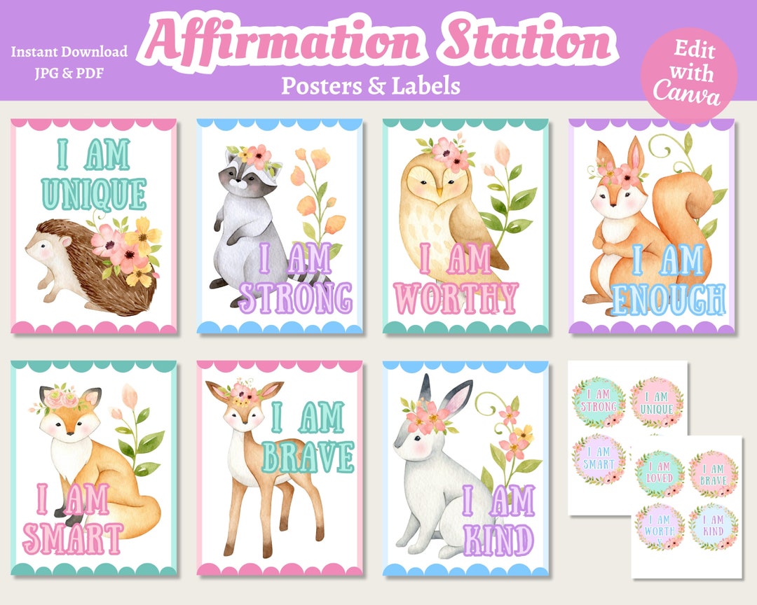 Woodland Animals Affirmation Posters, Watercolor Animal Posters, Girls ...