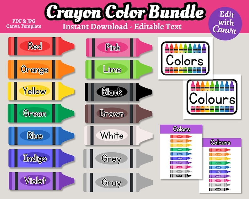 Crayon Color Printable Posters: Editable Classroom Decor (canva ...