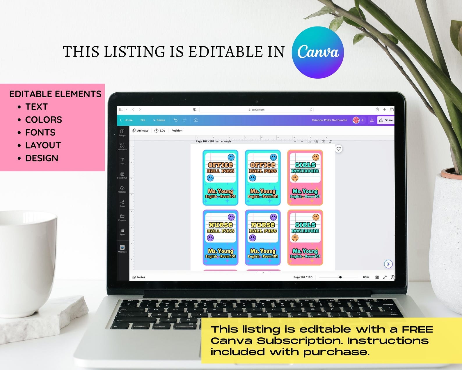 Editable Pastel Hall Passes Template, Printable School Restroom Passes ...