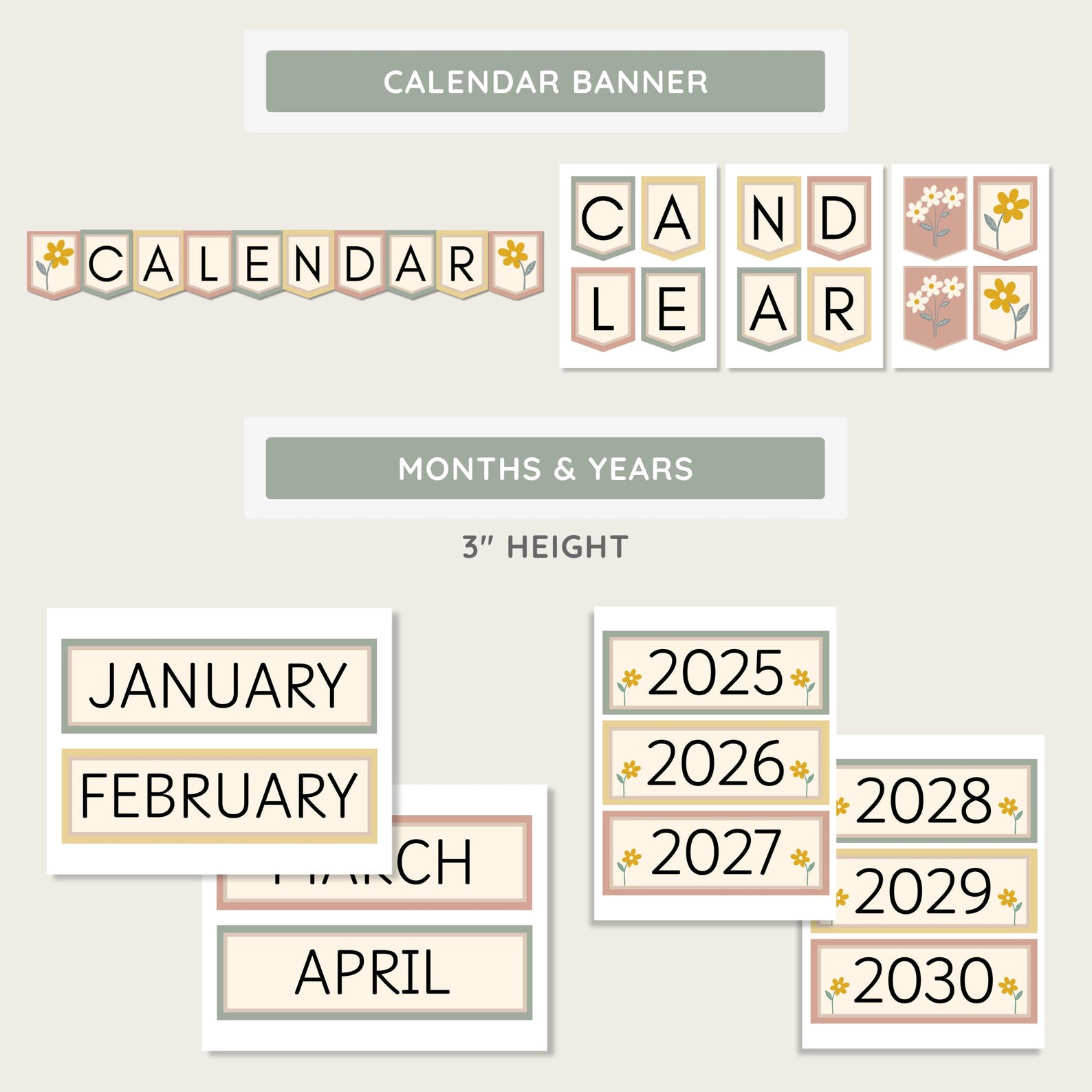 Boho Modern Classroom Calendar Bundle, Printable Calendar Display ...