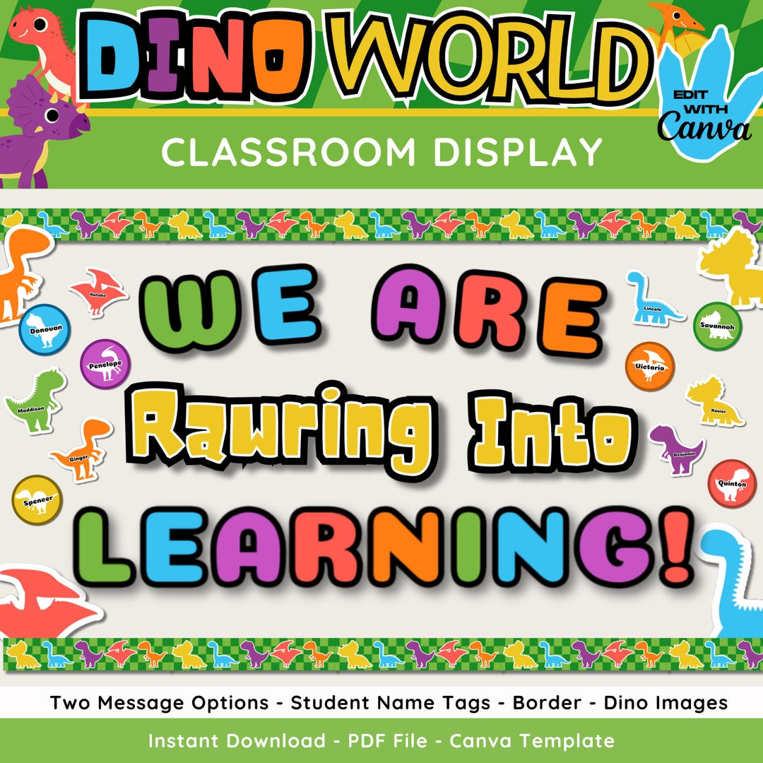 Dinosaur Classroom Bulletin Board Kit: Editable Dino Decor (canva ...