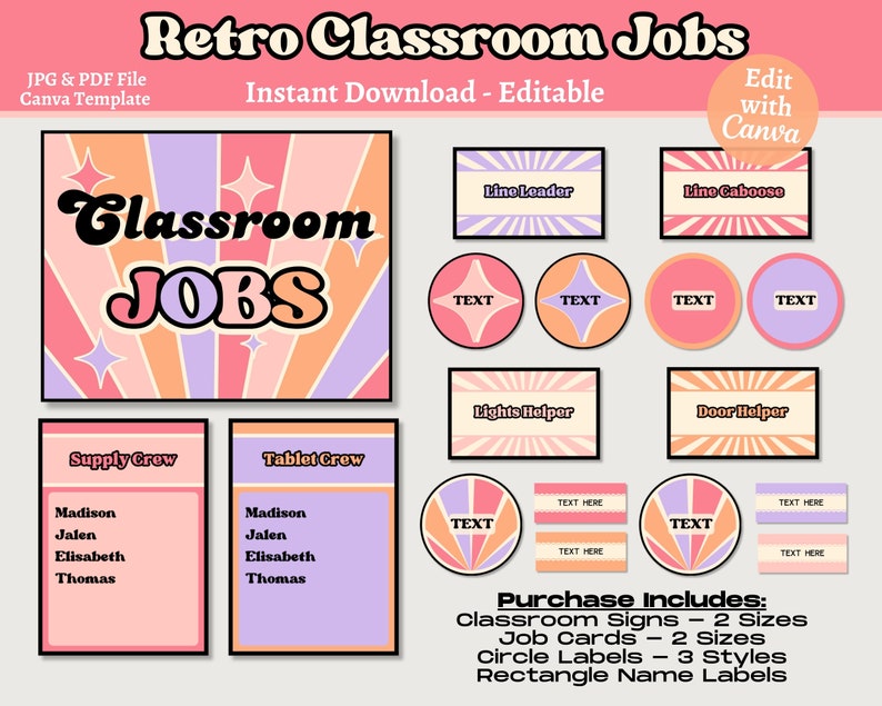 Retro Classroom Jobs Printable, Editable Classroom Jobs Display ...