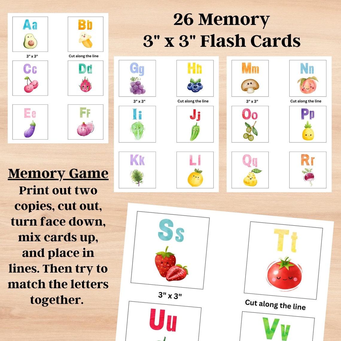 Pre-k Toddler Alphabet Flash Cards 26 Watercolor Fruit - Etsy