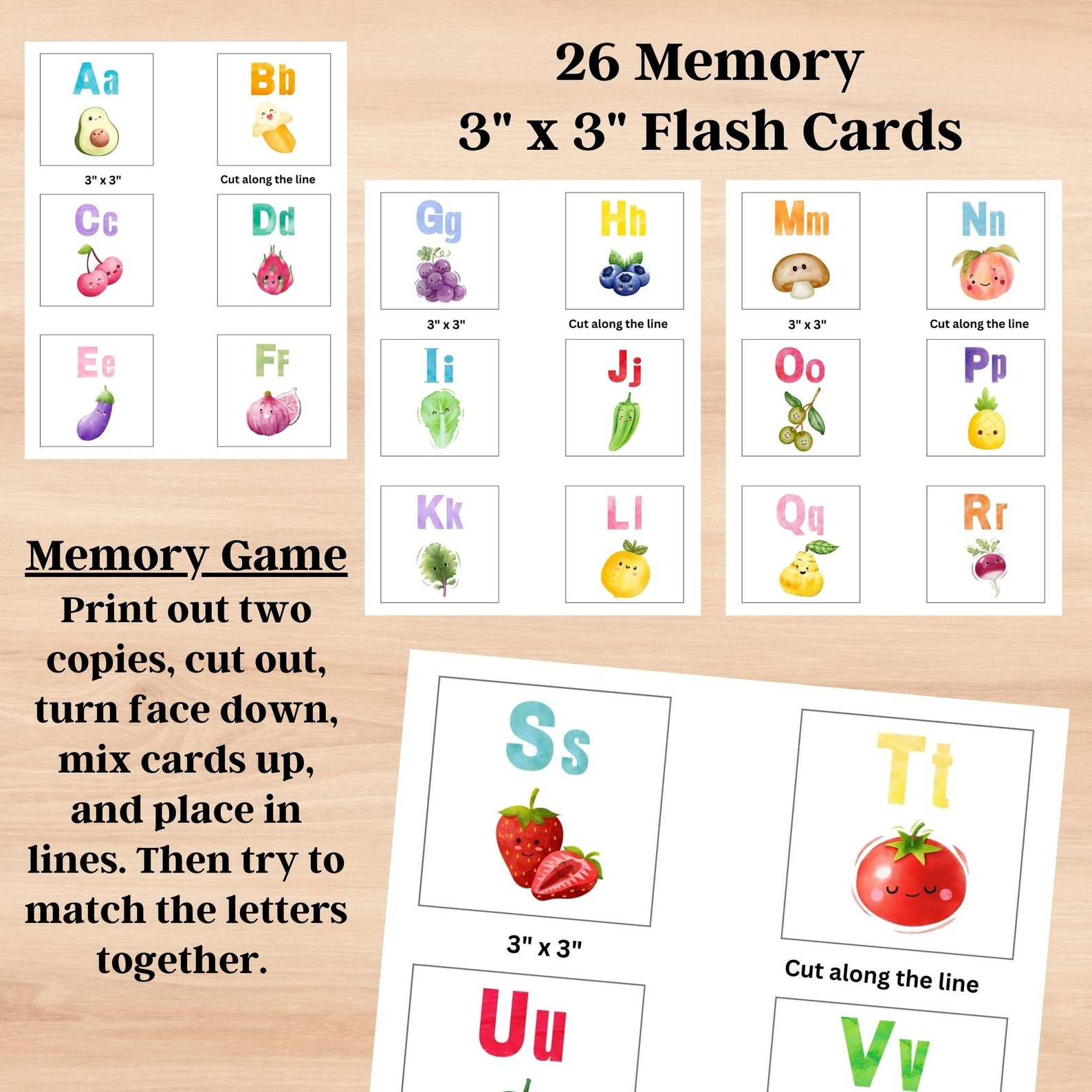 Pre-k Toddler Alphabet Flash Cards 26 Watercolor Fruit - Etsy