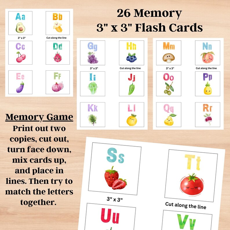 Pre-k Toddler Alphabet Flash Cards 26 Watercolor Fruit - Etsy
