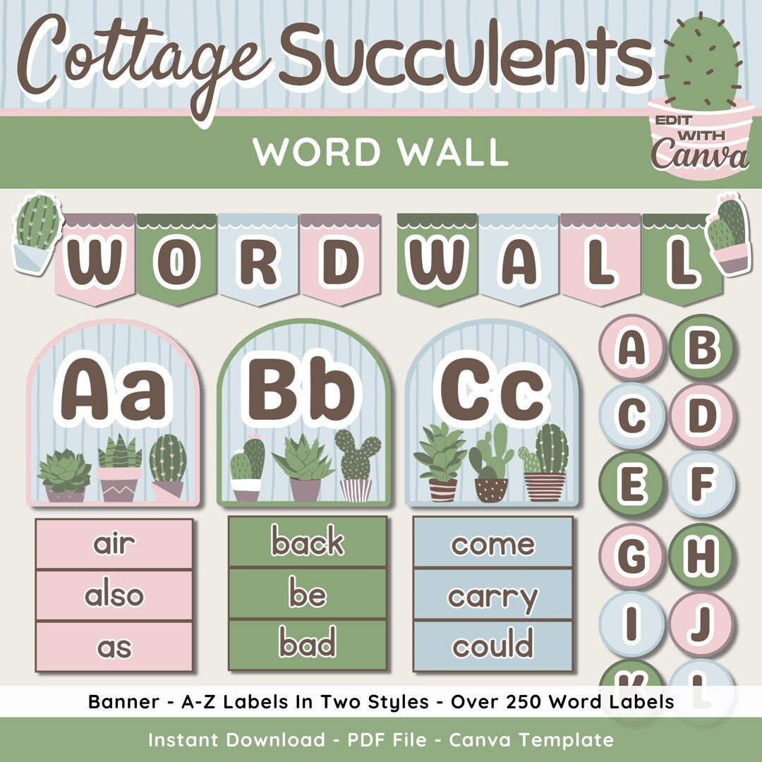Succulent Classroom Decor: Editable Word Wall Kit (canva Template ...