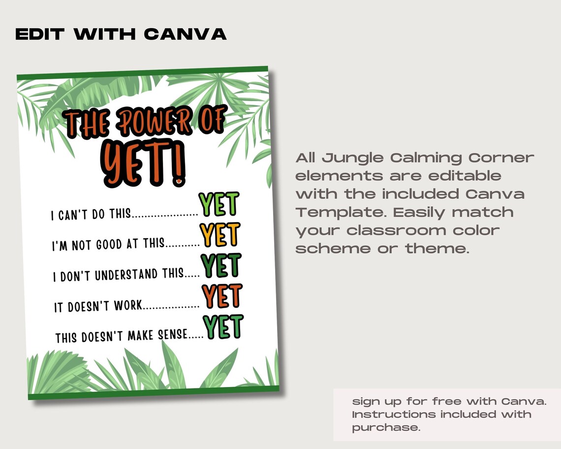 Jungle Calming Corner Bundle, Printable Breathing Techniques, Editable ...