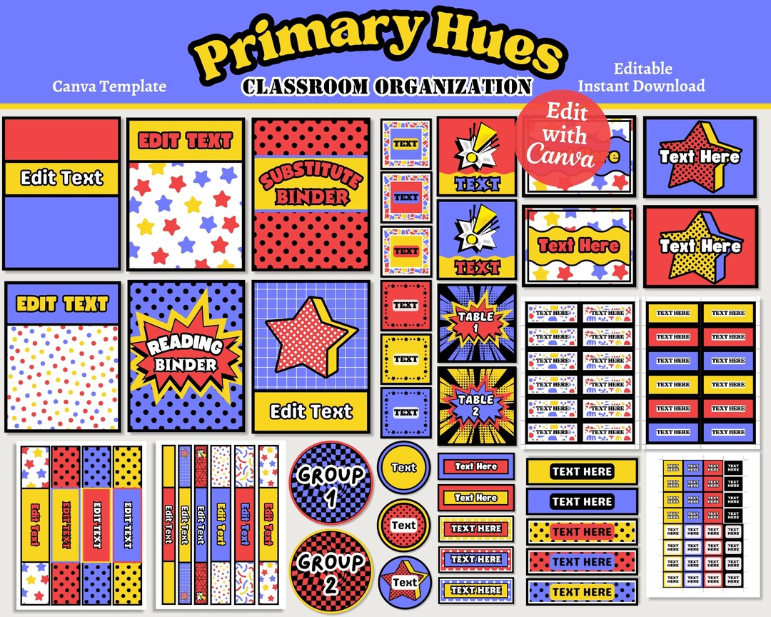 Primary Hues Classroom Organization, Printable & Editable Labels ...