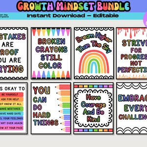 Bright Rainbow Growth Mindset Printable Posters, Editable Kids ...