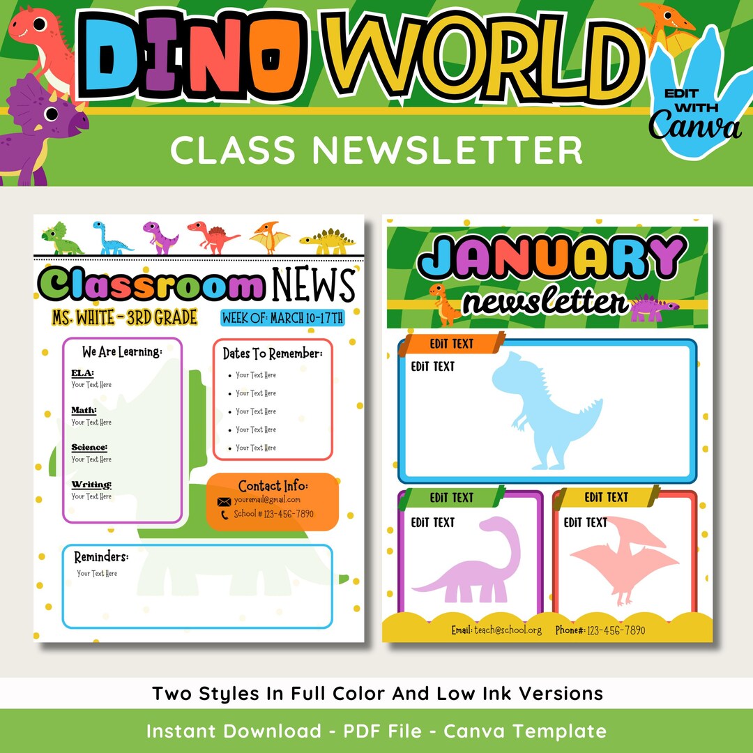 Dinosaur Classroom Newsletter Template: Editable Monthly News (digital ...