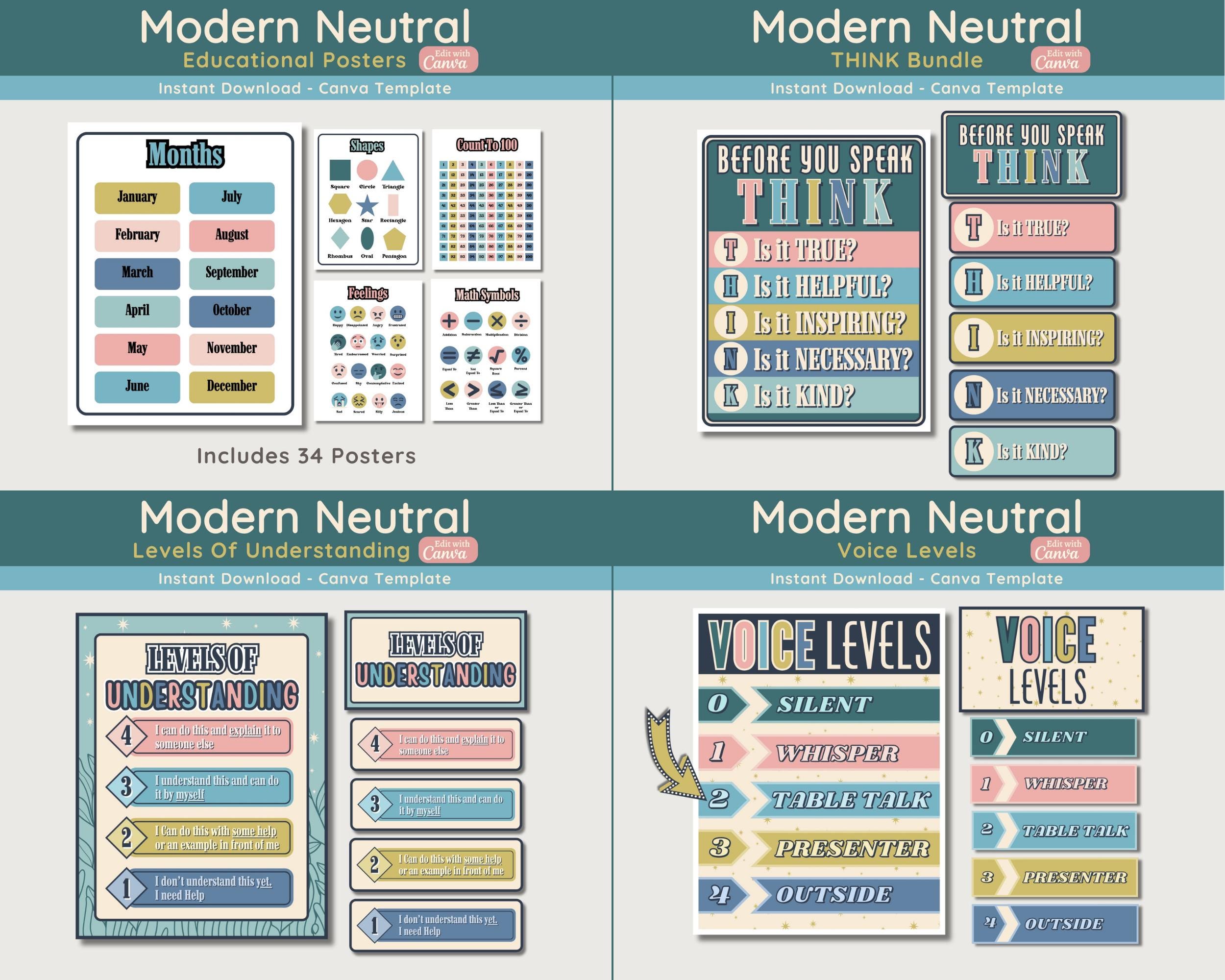 Editable Modern Classroom Decor Printable Bundle, Neutral Complete ...