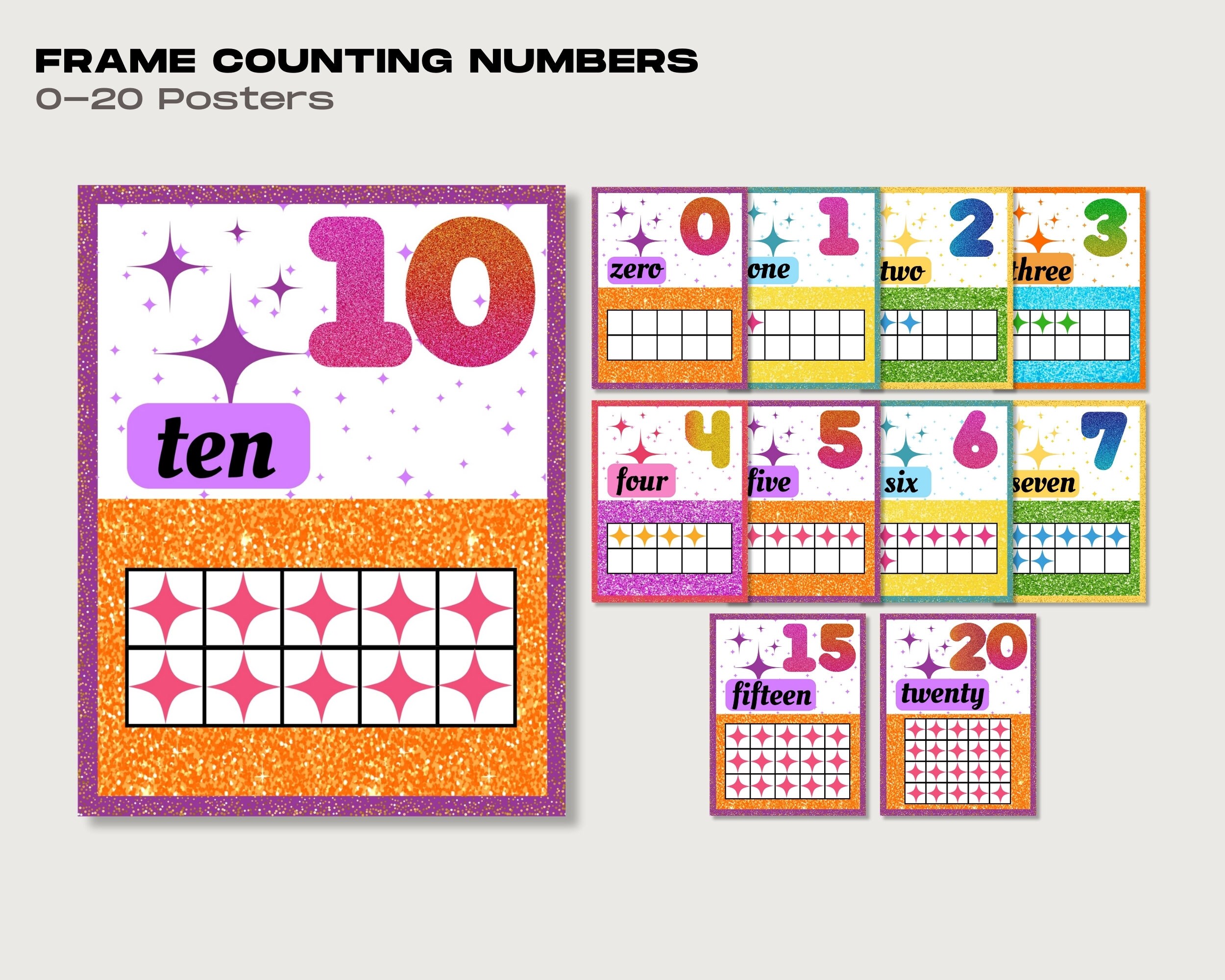 Glitter Sparkle Number Posters, Printable & Editable Skip Counting, Ten ...