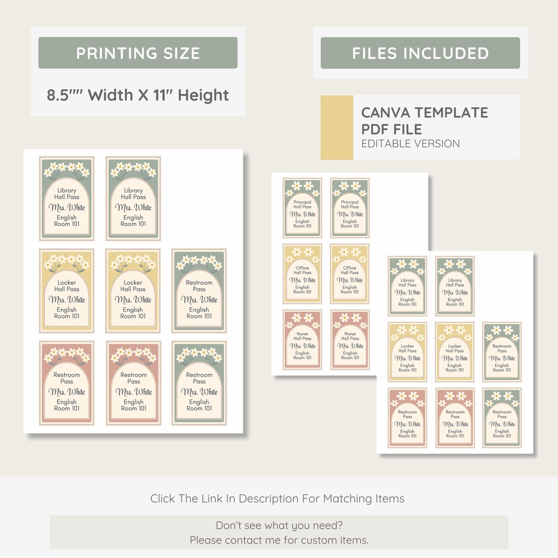 Boho Daisy Classroom Hall Passes: Printable Teacher Canva Template ...